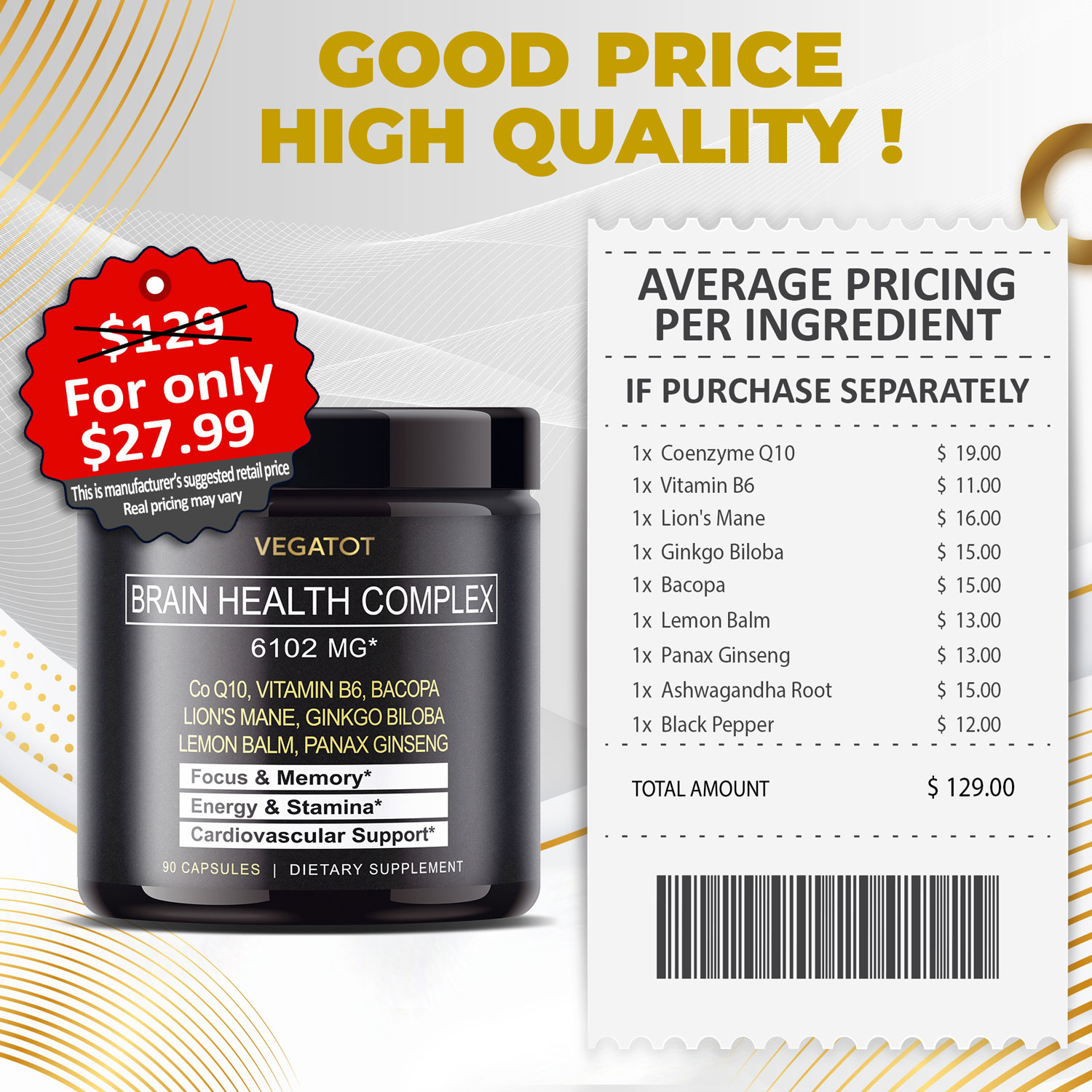 9 in 1 Brain Booster 6102mg Brain Health Complex Supplement ...