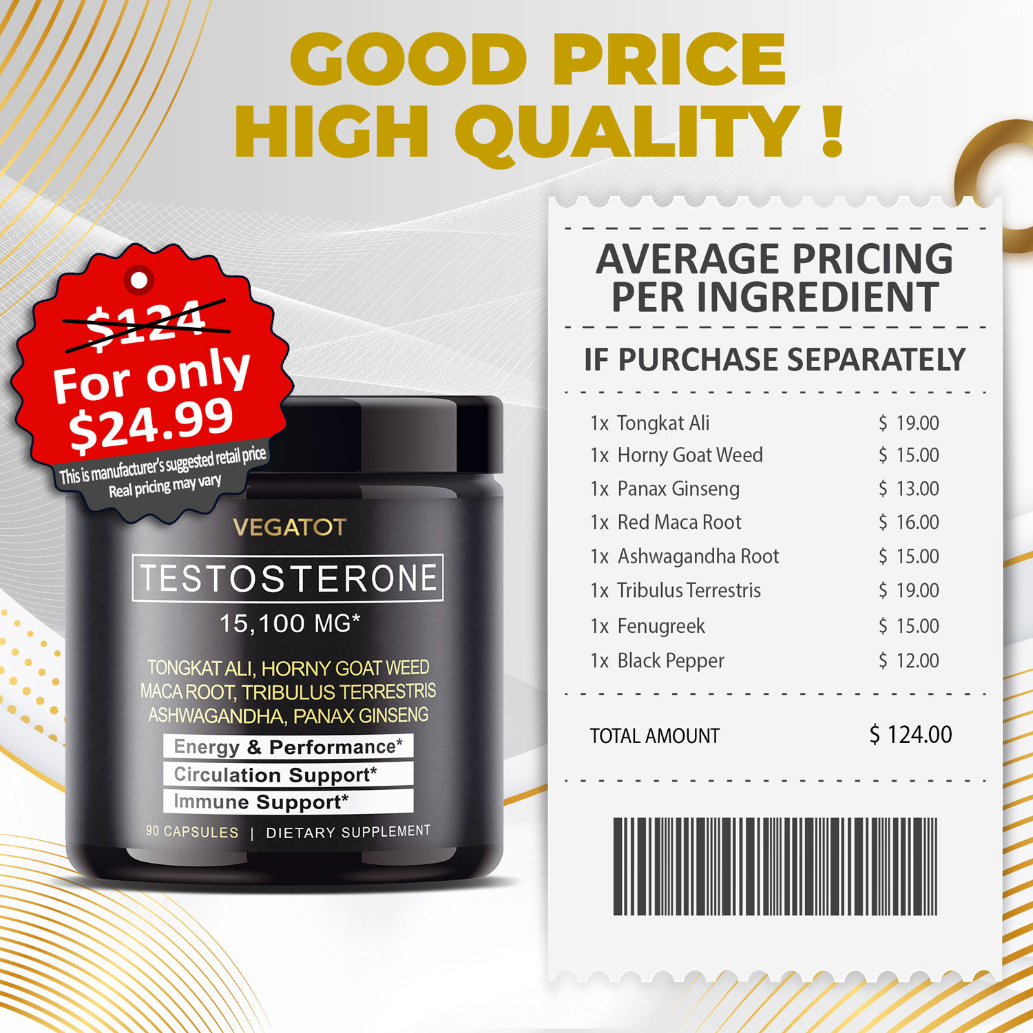 8 in 1 High Strength TESOSTERONE BOOSTER 15100mg Concentrated Extract ...