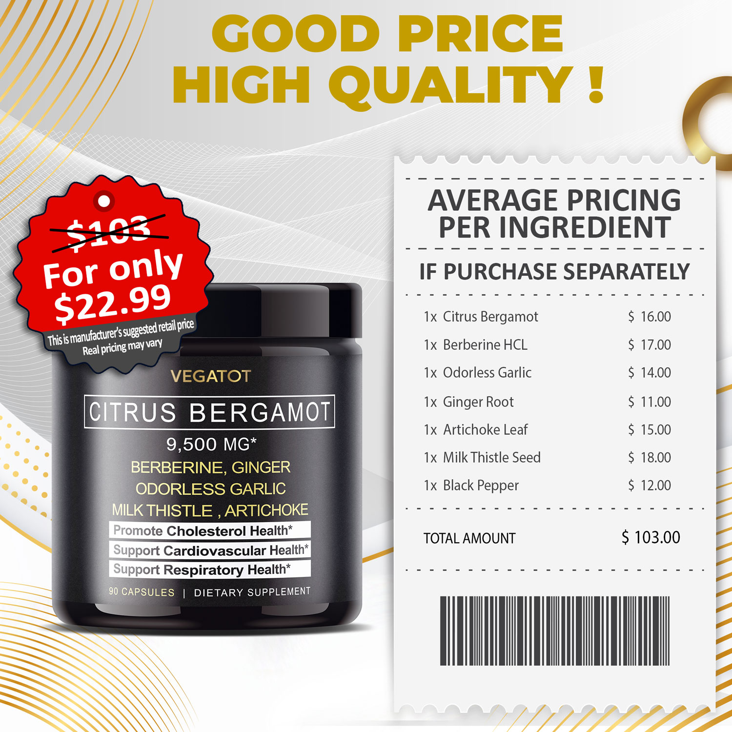 7 in 1 High Strength Citrus Bergamot 9500mg Concentrated Extract with ...