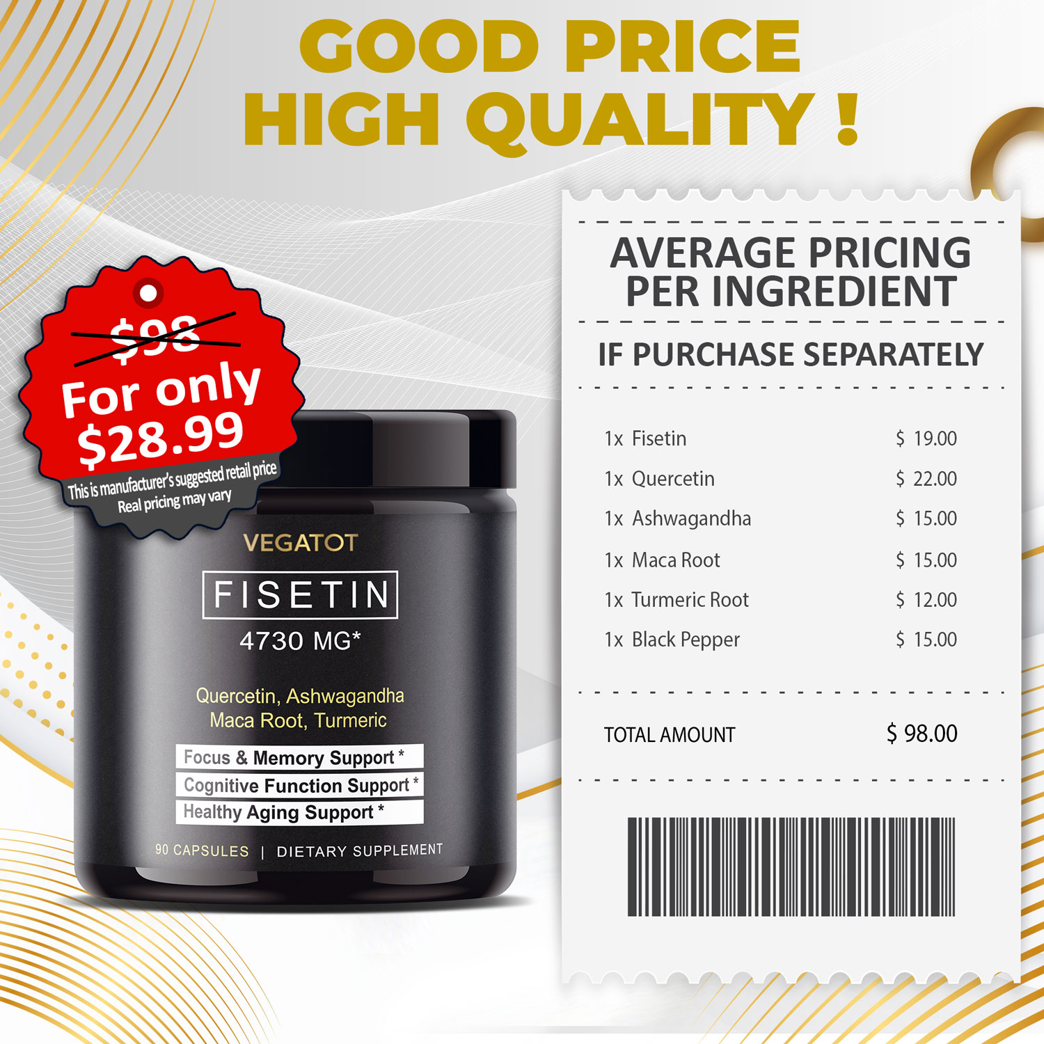 6 in 1 Fisetin 4730mg High Purity 98% (Similar to Apigenin Luteolin ...