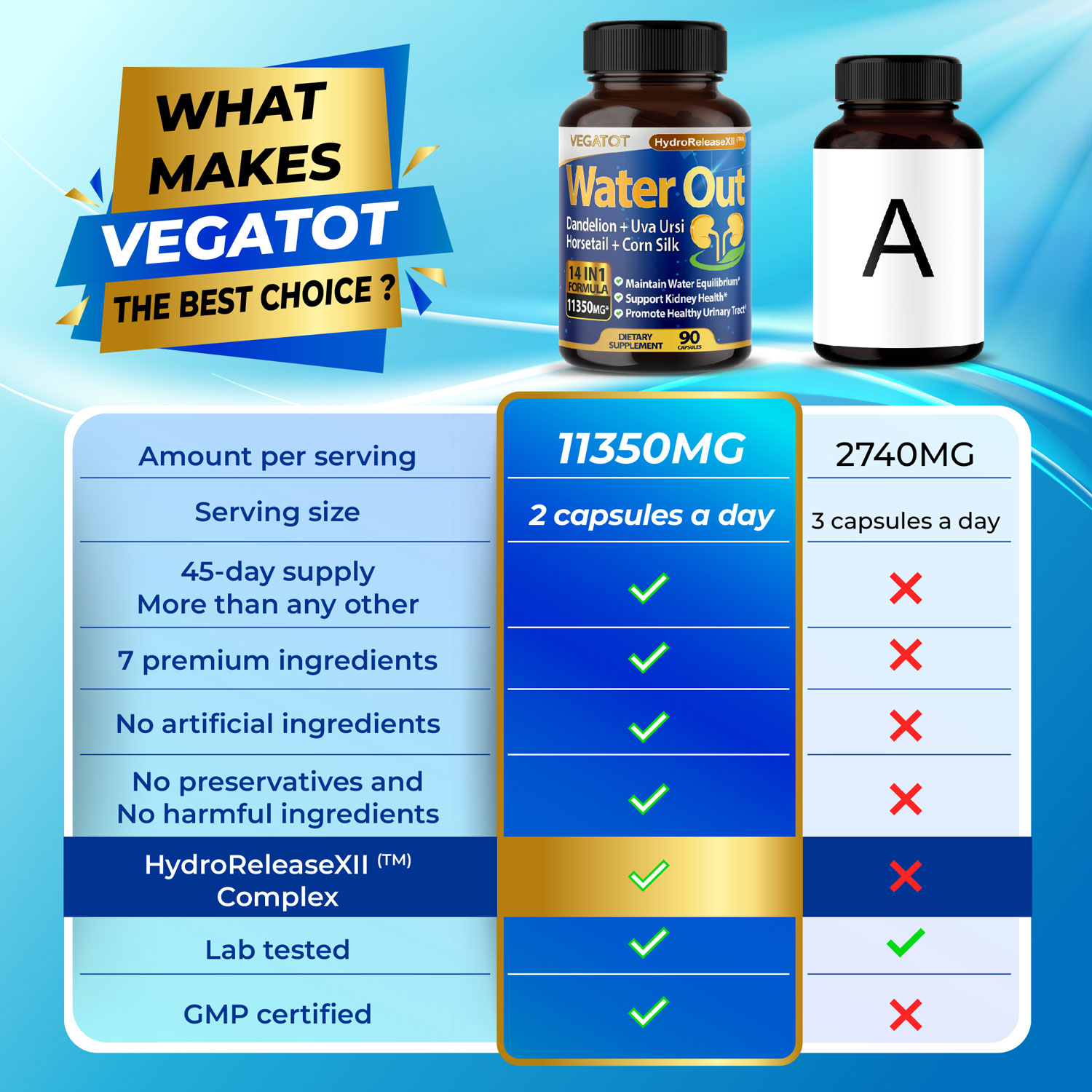 Natural Water Out Supplement 11,350mg with Dandelion, Uva Ursi ...