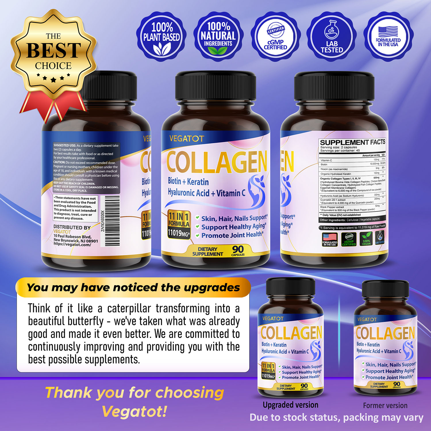 Organic Collagen 11,019mg with Hyaluronic Acid, Vitamin C, Biotin ...